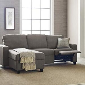 Serta Palisades Reclining Sectional Sofa with Left Storage Chaise, Small Couch with Built-In Storage, Low-Maintenance & Family-Friendly Fabric, Gray