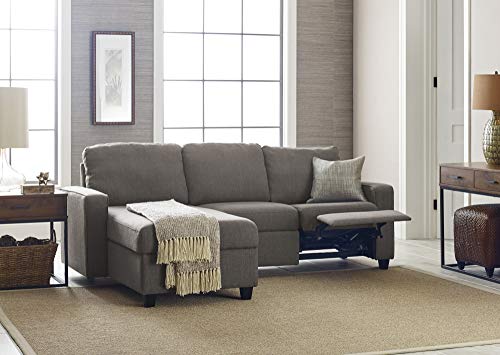 Serta Palisades Reclining Sectional Sofa with Left Storage Chaise, Small Couch with Built-In Storage, Low-Maintenance & Family-Friendly Fabric, Gray