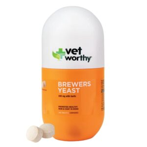 vet worthy brewer’s chewables for dogs - dog daily supplement to support healthy skin and coat - brewers supplement with zinc, iron, vitamin b complex - garlic flavored, 300 tablets