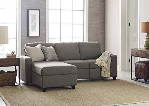 Serta Palisades Reclining Sectional Sofa with Left Storage Chaise, Small Couch with Built-In Storage, Low-Maintenance & Family-Friendly Fabric, Gray