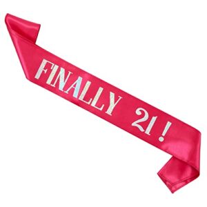 Juvale 21st Birthday Sash and Crown Set for Her, Finally 21 Hot Pink Reflective Sash, Rhinestone Tiara