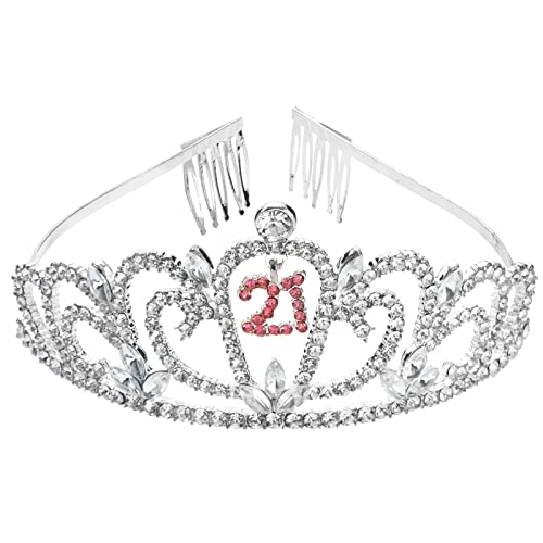 Juvale 21st Birthday Sash and Crown Set for Her, Finally 21 Hot Pink Reflective Sash, Rhinestone Tiara