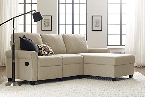 Serta Copenhagen Reclining Sofa Small Couch with Built-in Storage, Low-Maintenance & Family-Friendly Fabric, Right Sectional, Dusk Beige