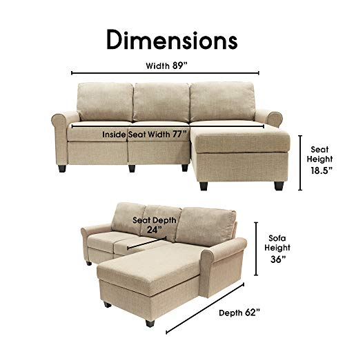 Serta Copenhagen Reclining Sofa Small Couch with Built-in Storage, Low-Maintenance & Family-Friendly Fabric, Right Sectional, Dusk Beige