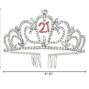 Juvale 21st Birthday Sash and Crown Set for Her, Finally 21 Hot Pink Reflective Sash, Rhinestone Tiara