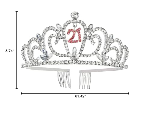 Juvale 21st Birthday Sash and Crown Set for Her, Finally 21 Hot Pink Reflective Sash, Rhinestone Tiara