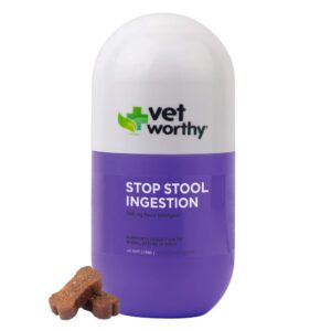 vet worthy stop stool ingestion -coprophagia - supplement for dogs to prevent stool eating - dog supplement with yucca schidigera, parsley leaf, chamomile, - poultry flavor, 45 soft chews