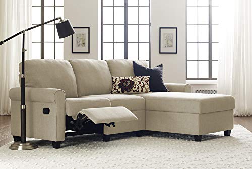 Serta Copenhagen Reclining Sofa Small Couch with Built-in Storage, Low-Maintenance & Family-Friendly Fabric, Right Sectional, Dusk Beige