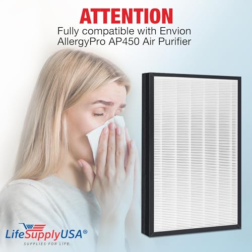 LifeSupplyUSA True HEPA Filter Replacement Compatible with Envion AllergyPro AP450 Air Purifier