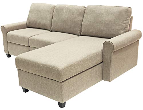 Serta Copenhagen Reclining Sofa Small Couch with Built-in Storage, Low-Maintenance & Family-Friendly Fabric, Right Sectional, Dusk Beige