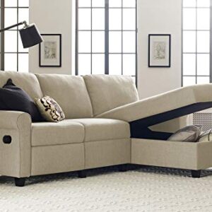 Serta Copenhagen Reclining Sofa Small Couch with Built-in Storage, Low-Maintenance & Family-Friendly Fabric, Right Sectional, Dusk Beige