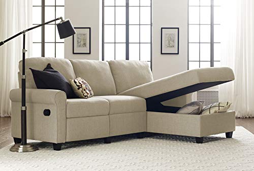 Serta Copenhagen Reclining Sofa Small Couch with Built-in Storage, Low-Maintenance & Family-Friendly Fabric, Right Sectional, Dusk Beige