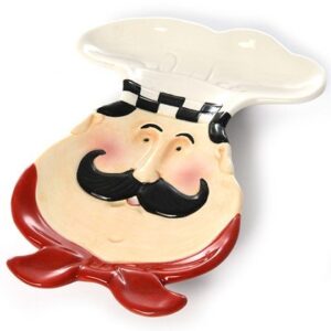 Fat Chef Spoon Rest and Kitchen Plate 2 Item Bundle