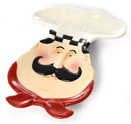 Fat Chef Spoon Rest and Kitchen Plate 2 Item Bundle