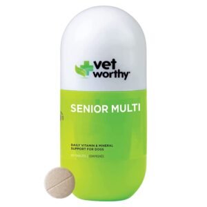 vet worthy senior multivitamin chewable for dogs - antioxidants and nutritional support - daily support - essential vitamins, minerals, & enzymes- liver flavor chewable for dogs - 60 tablets