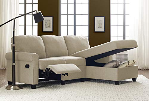 Serta Copenhagen Reclining Sofa Small Couch with Built-in Storage, Low-Maintenance & Family-Friendly Fabric, Right Sectional, Dusk Beige