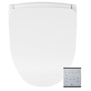 bio bidet slim two electric bidet toilet seat elongated, warm water, heated seat, night light, front and rear wash, wireless remote control, white