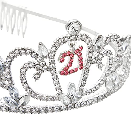 Juvale 21st Birthday Sash and Crown Set for Her, Finally 21 Hot Pink Reflective Sash, Rhinestone Tiara