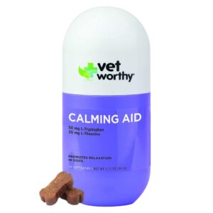 vet worthy calming aid dog soft chew - flavored chewable treats for dogs to manage normal stress - dog calming chews for storm anxiety, grooming, and fireworks - poultry flavored, 45-count