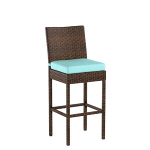 Sundale Outdoor Bar Stools 30 Inch Seat Height Set of 2, Patio Wicker Counter Stools with Back Rest, High Brown Rattan Chair with Pillow & Beige Cushion, All-Weather Armless Tall Pub Barstool