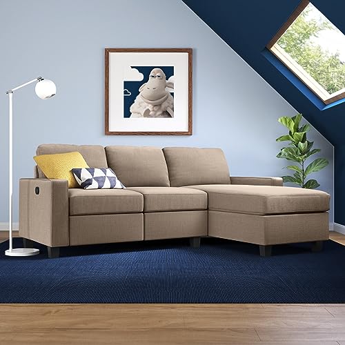 Serta Palisades Reclining Sectional Sofa with Right Chaise, Small Couch with Built-In Storage, Low-Maintenance & Family-Friendly Fabric, Oatmeal