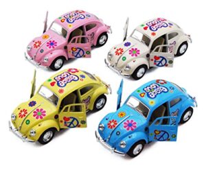 kinsmart 1967 volkswagen classical beetle w/peace love decals, set of 4 5375df - 1/32 scale diecast model toy cars