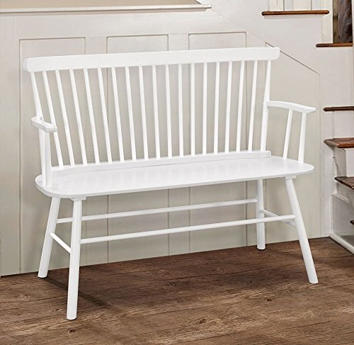 Jerimiah White Wood Spindleback Bench by Crown Mark