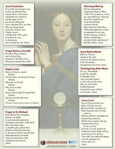 Catholic Prayers Including Our Father, Memorare, Apostles' Creed & More 2 Sided Holy Card Print 8 1/2 by 11 InchesF