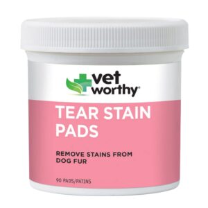 vet worthy tear stain pads for dogs - solution soaked pads - remove stains from dogs fur - gentle and safe - 90 pads.