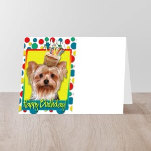 CafePress Birthday Cupcake Yorkie Folded Greeting Card Matte