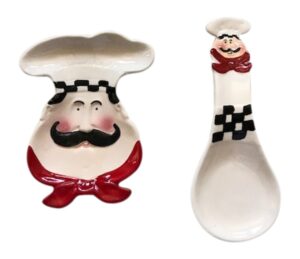 fat chef spoon rest and kitchen plate 2 item bundle