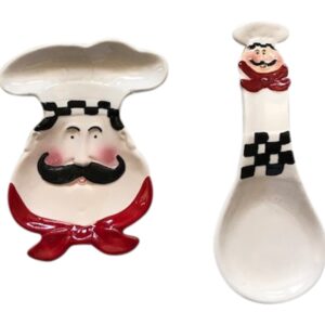 Fat Chef Spoon Rest and Kitchen Plate 2 Item Bundle