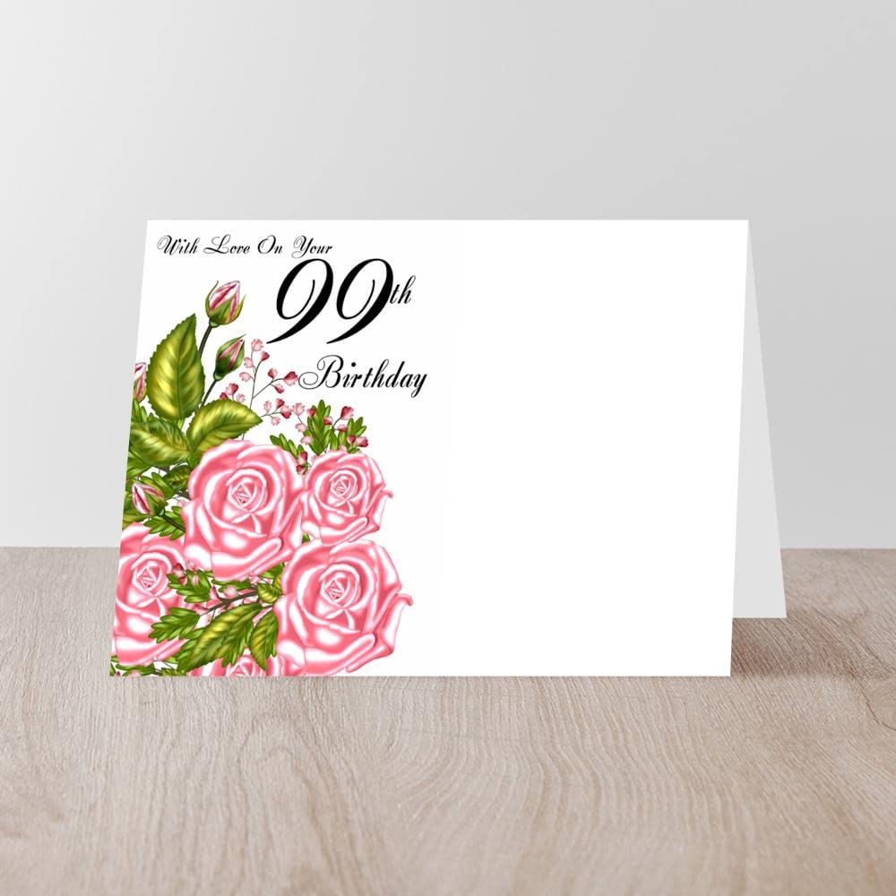 CafePress 99Th Birthday Greeting Card With Pink Roses Folded Greeting Card Glossy