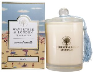 wavertree & london organic beach scent soy wax candle | non toxic 100% cotton wick triple scented pure natural soy wax candles, hand poured in australia | 60 hours burning time, 11.66 oz