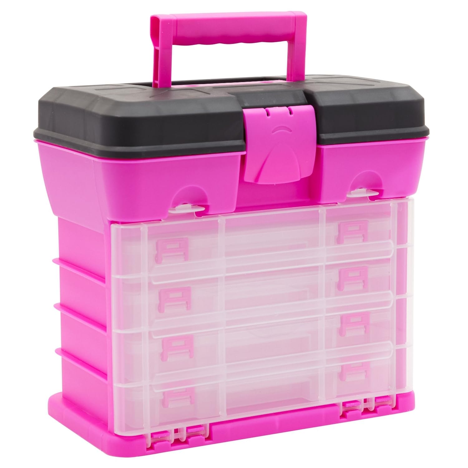 Juvale Pink Tackle Box for Women, 4 Drawer, 13 Compartment Tool Storage Organizer for Crafts, Dolls, Nail Kits, Sewing (10 x 10 Inches)