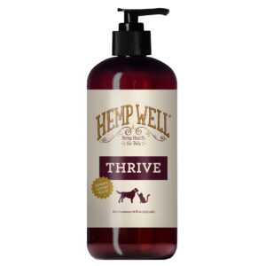 hemp well hemp thrive oil for dogs and cats – 16 ounces of organic hemp oil supplement for dog and cat health, calming, joint support, immunehealth, and itchy skin relief