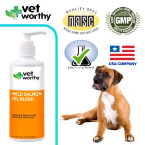 Vet Worthy Wild Alaskan Salmon Oil Blend for Dogs - Dog Supplement to Support Healthy Skin and Beautiful Coat - Fish Oil Supplement with EPA, DHA, and Omega 3 Fatty Acids - Salmon Flavor, 15.5oz