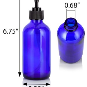 8 oz Cobalt Blue Boston Round Glass Bottles (2 Pack) with Two Closures: Black Lotion Pump and Phenolic Caps