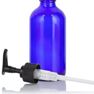 8 oz Cobalt Blue Boston Round Glass Bottles (2 Pack) with Two Closures: Black Lotion Pump and Phenolic Caps