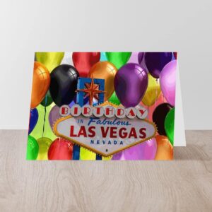 CafePress Birthday In Las Vegas Balloon Folded Greeting Card Glossy