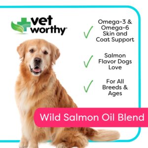 Vet Worthy Wild Alaskan Salmon Oil Blend for Dogs - Dog Supplement to Support Healthy Skin and Beautiful Coat - Fish Oil Supplement with EPA, DHA, and Omega 3 Fatty Acids - Salmon Flavor, 15.5oz