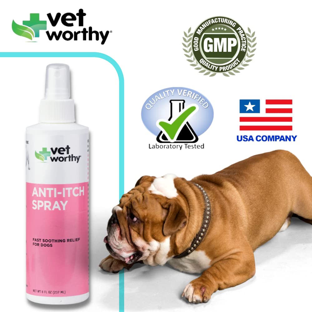 Vet Worthy Anti-Itch Spray for Dogs - Soothing and Fast-Acting Anti-Itch Spray for Dogs (8 oz)