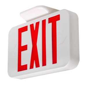 LFI Lights | Red Exit Sign | All LED | White Thermoplastic Housing | Hardwired with Battery Backup | Optional Double Face & Knock Out Arrows | UL Listed | Contractor Standard | (2 Pack) | LEDJR-R