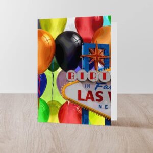 CafePress Birthday In Las Vegas Balloon Folded Greeting Card Glossy