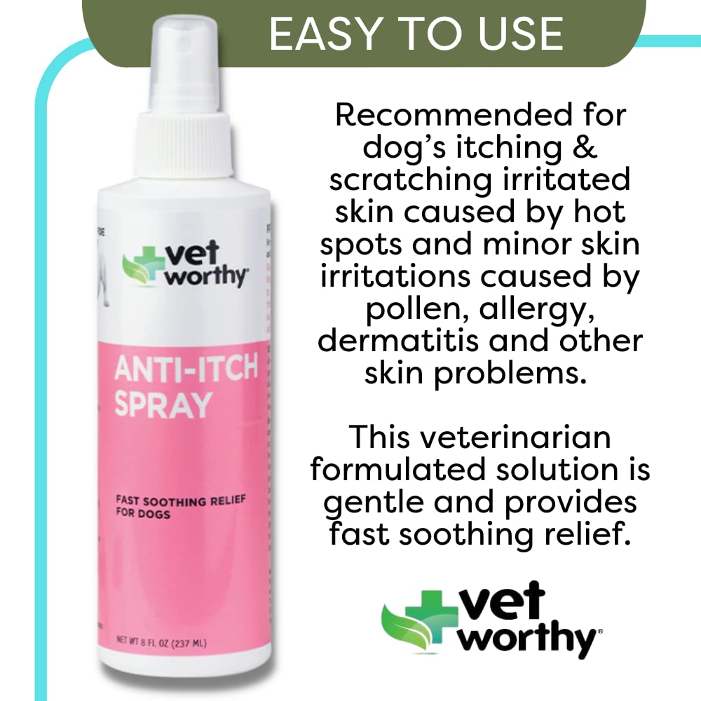 Vet Worthy Anti-Itch Spray for Dogs - Soothing and Fast-Acting Anti-Itch Spray for Dogs (8 oz)