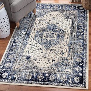 persian-rugs distressed ivory 5x7 area rug, blue french country rug for living room and kitchen