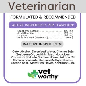 Vet Worthy Urinary Paw Gel for Cats - Cat Supplement to Support Healthy Urinary Tract and Bladder Health - Feline Supplement with Cranberry Extract, L-Lysine and Vitamin C - Salmon Flavor, 3oz