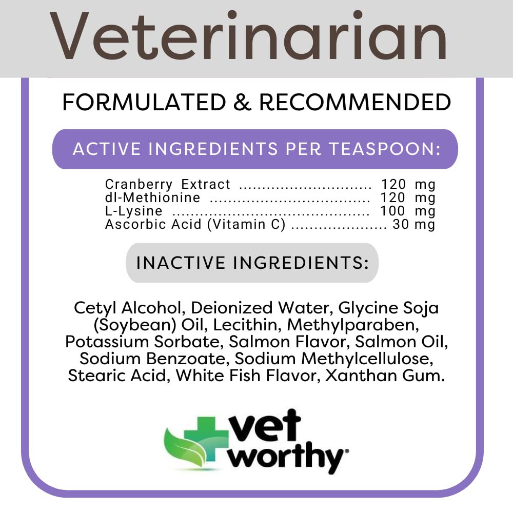 Vet Worthy Urinary Paw Gel for Cats - Cat Supplement to Support Healthy Urinary Tract and Bladder Health - Feline Supplement with Cranberry Extract, L-Lysine and Vitamin C - Salmon Flavor, 3oz