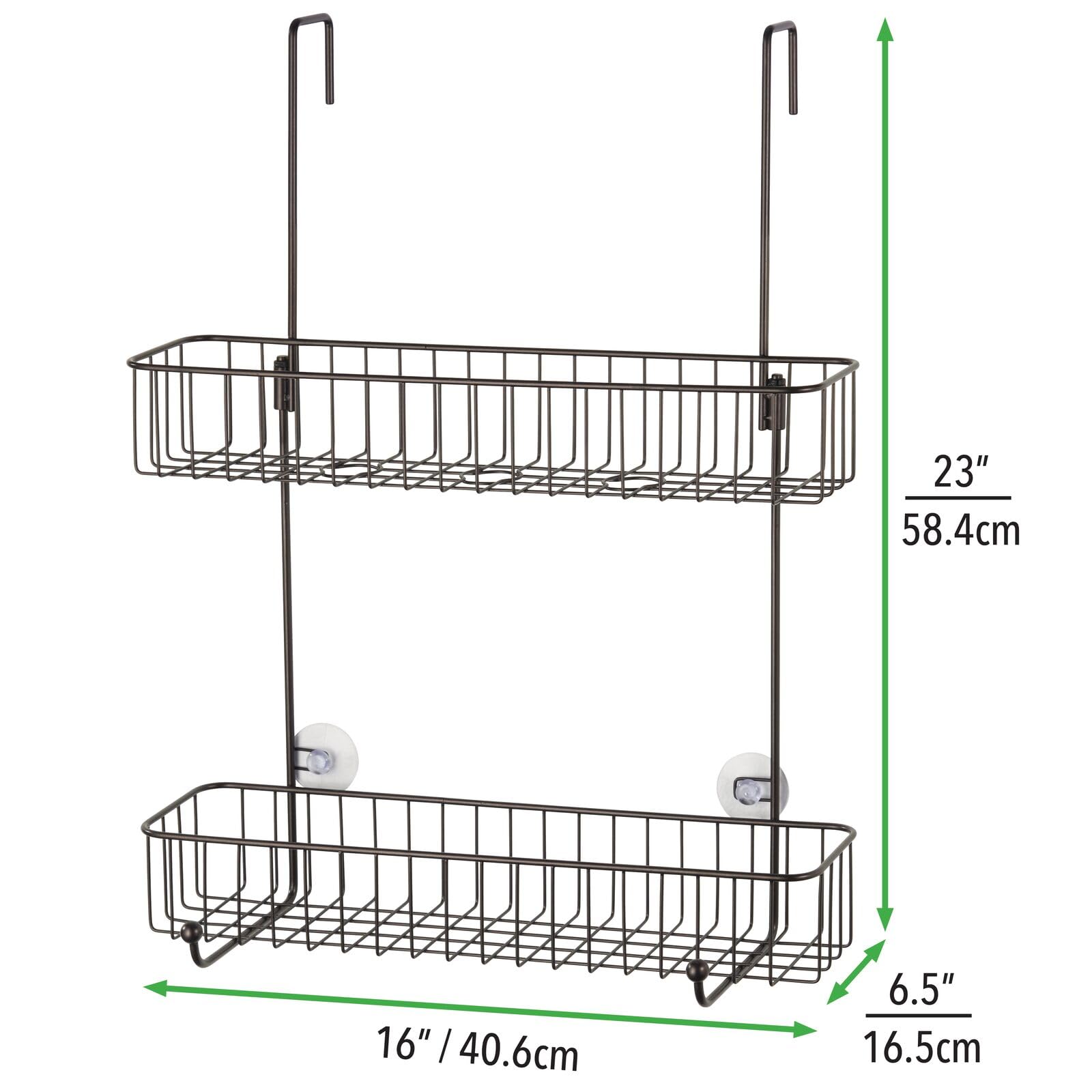 mDesign Extra Wide Metal Wire Over The Bathroom Shower Door Caddy, Hanging Storage Organizer Center with Built-in Hooks and Baskets on 2 Levels for Shampoo, Body Wash, Loofahs - Bronze