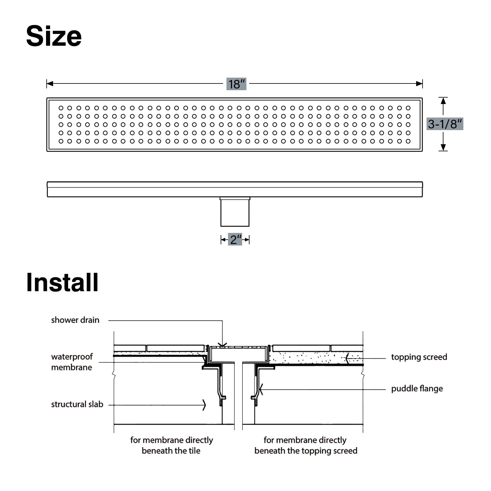 Naiture Brushed Stainless Steel 18" Vieel Linear Shower Drain